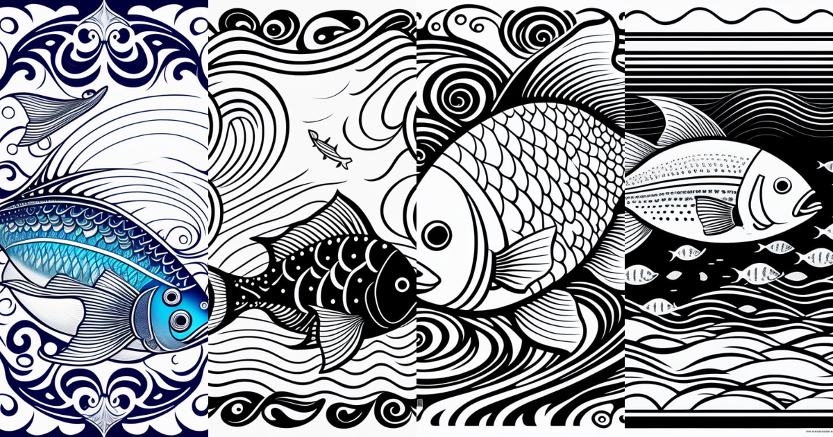 Lexica - Highly detailed vector image rectangle ocean fish monotone ...