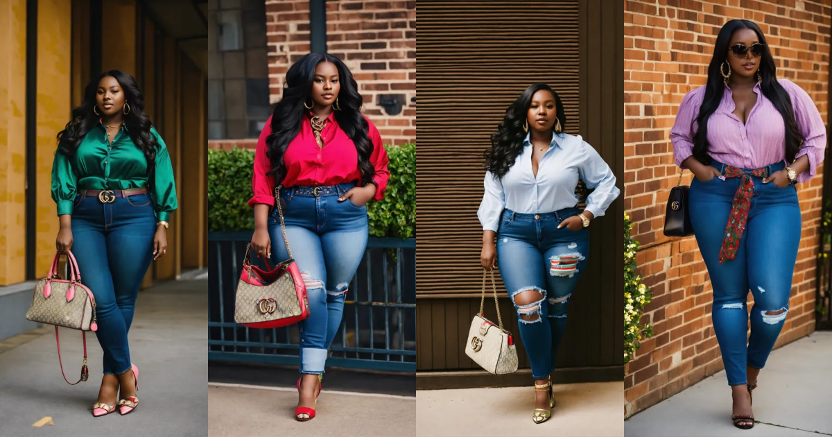 Lexica - Dark skin plus size, gucci shirt, jeans, gucci shoes, long ...