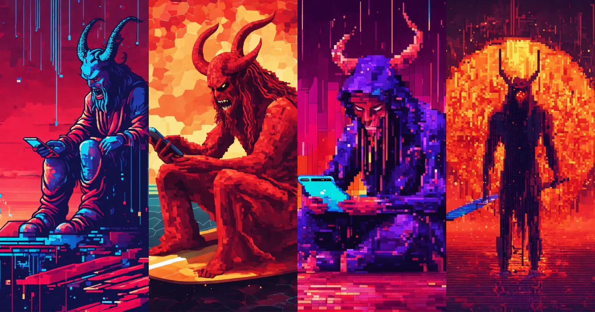 Lexica - Weeping satan surfing a smart phone into ai dynamic abstract ...