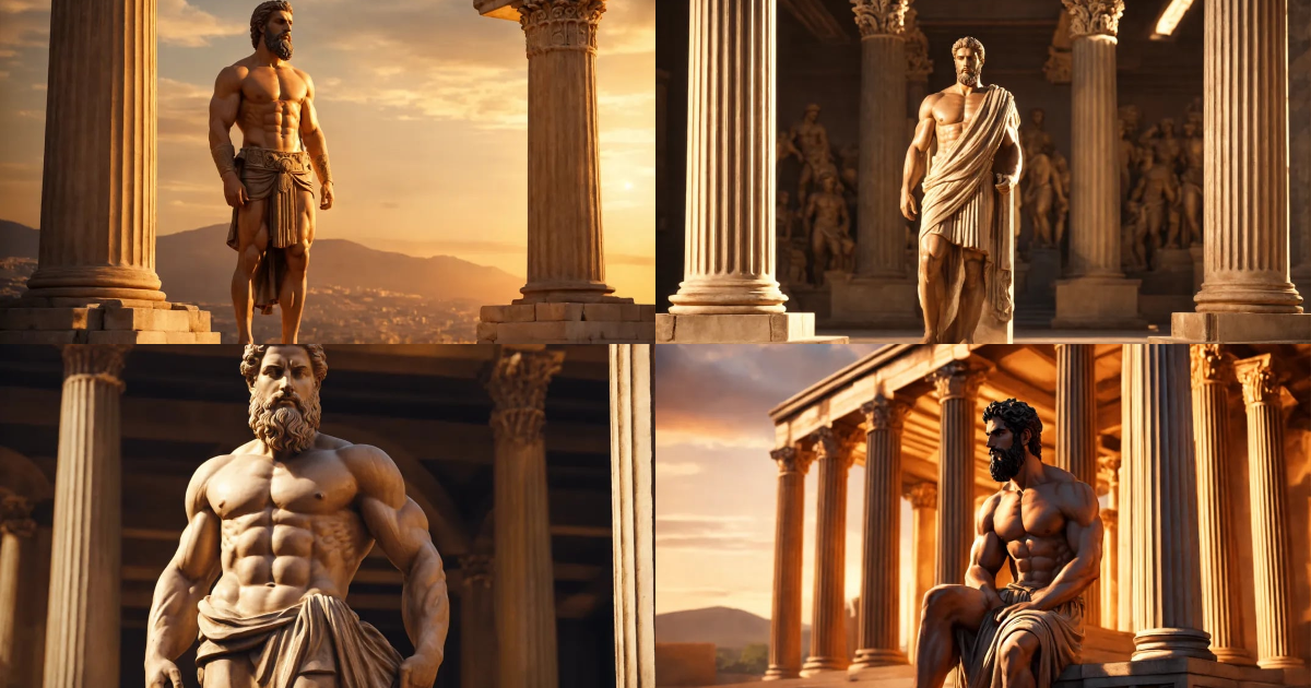 Lexica - Stoic statue, strong body, muscle, bearded, handsome man ...