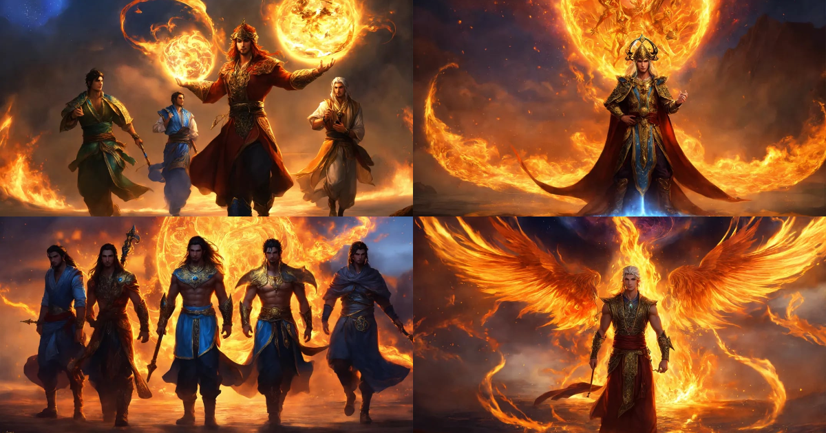 Lexica - 4 male genies, earth dao , fire effret, water marid, air djinn ...