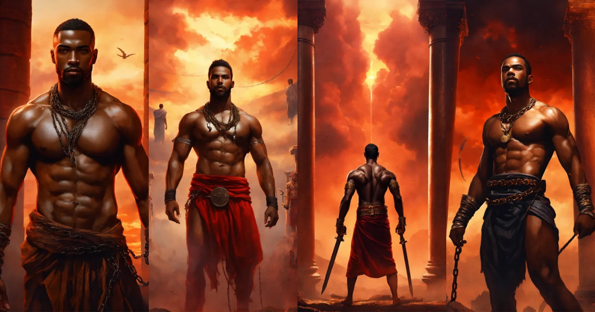 Lexica - Strong handsome African god prisoner, captive bound god, front ...