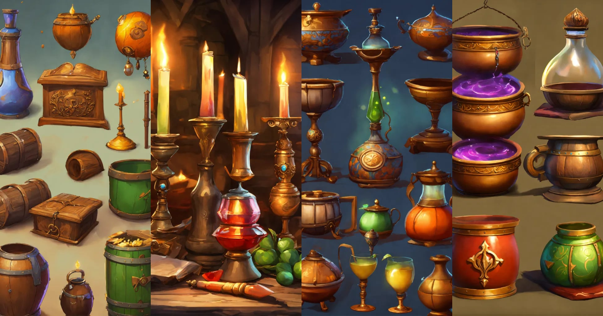 Lexica - Medieval magic props, isolate objects, realistic cartoon oil ...