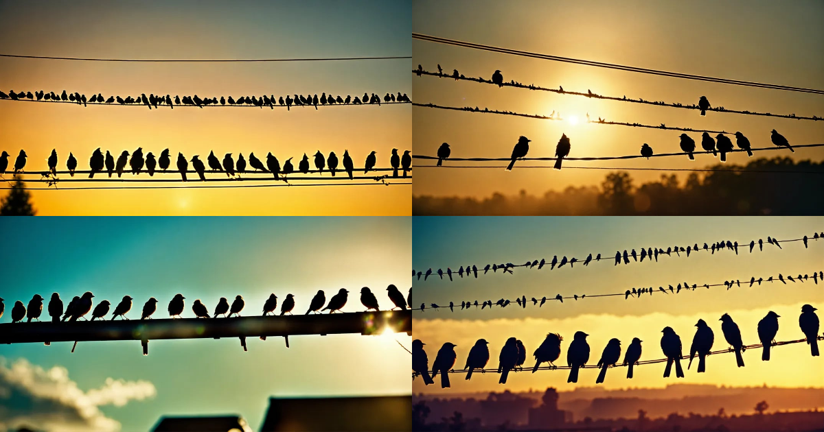 Lexica - Birds lined up on a telephone wire, Pixar style, intricate ...