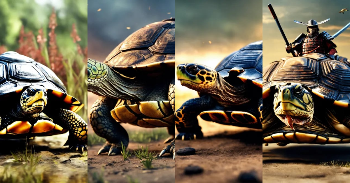 Lexica - Turtle Samurai. Battlefield. Hyper realistic.