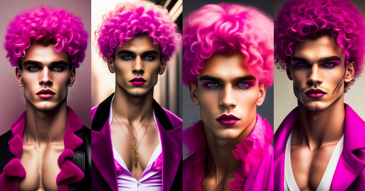 Lexica - Vampire with curly blonde hair, magenta eyes, pink lips, male ...