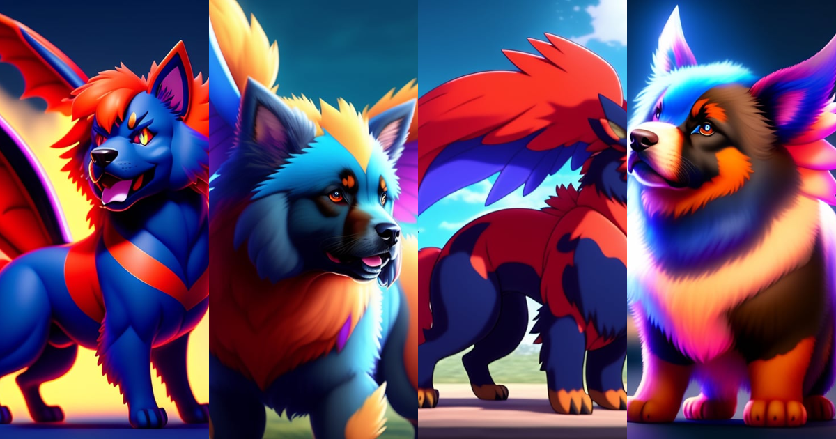 Lexica - A pokemon that looks like a blue and red leonberger with ...