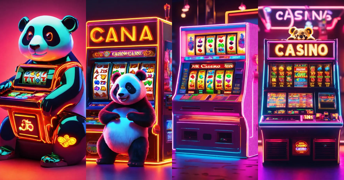 Lexica - 3D PANDA with casino slot machine in the gambling 8k neon lighting