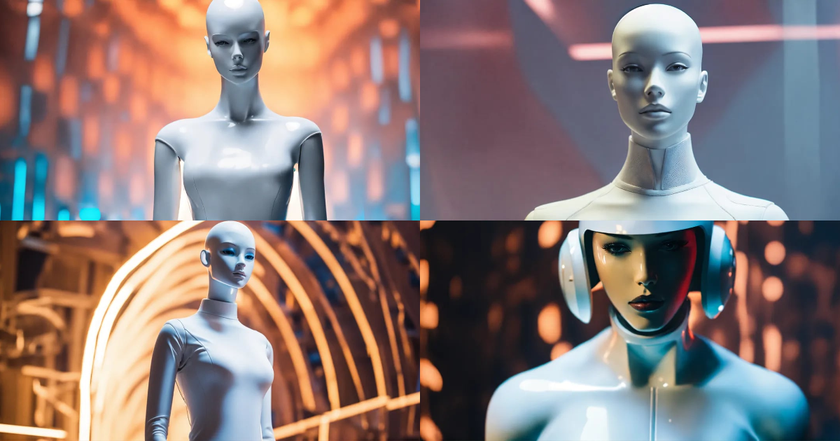 Lexica - A front angle of a futuristic mannequin in a white t shirt ...