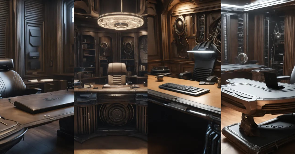 Lexica - H.R Giger office desk, clean, TOP-VIEW, 8k resolution, unreal ...