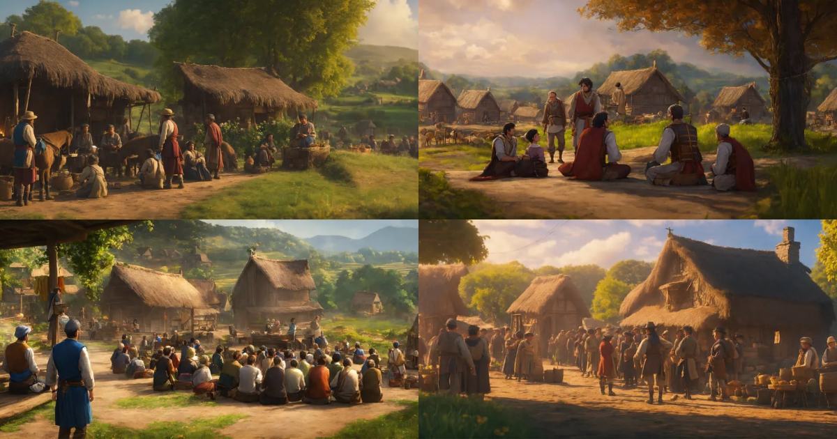 Lexica - A man tale story and villagers listening, village, , detailed ...