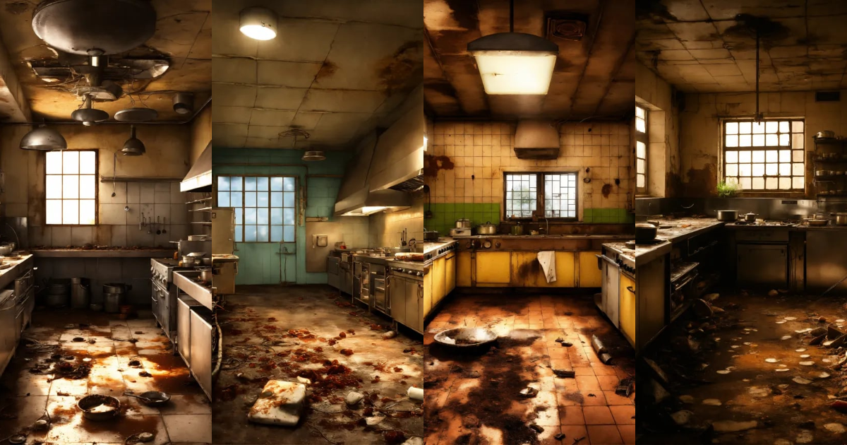 Lexica - Abandoned restaurant kitchen hotel, Large white and steel ...