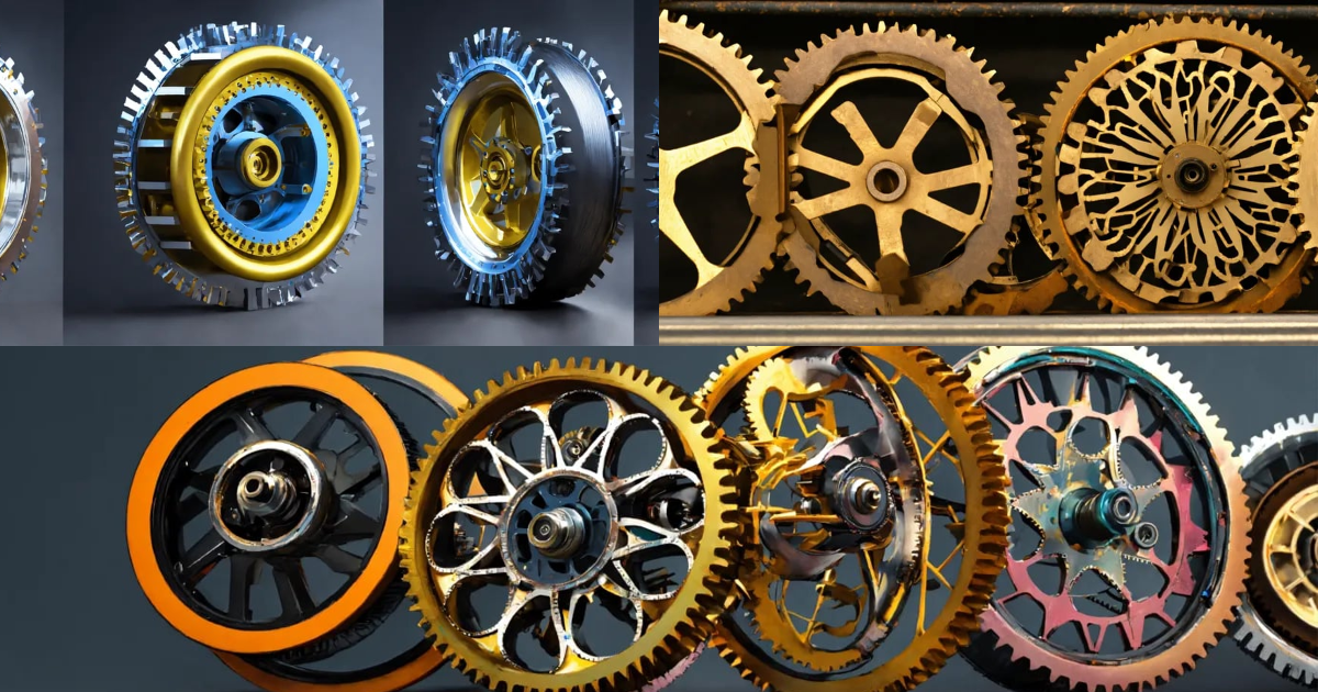 Lexica - 5 plain gear wheels entwined in a rotating mechanism plain ...