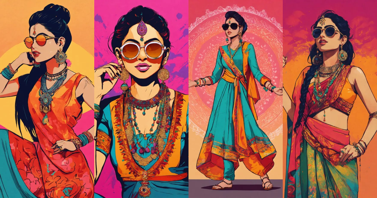 Lexica - Illustration of an Indian Girl wearing an ethnic dress. With ...