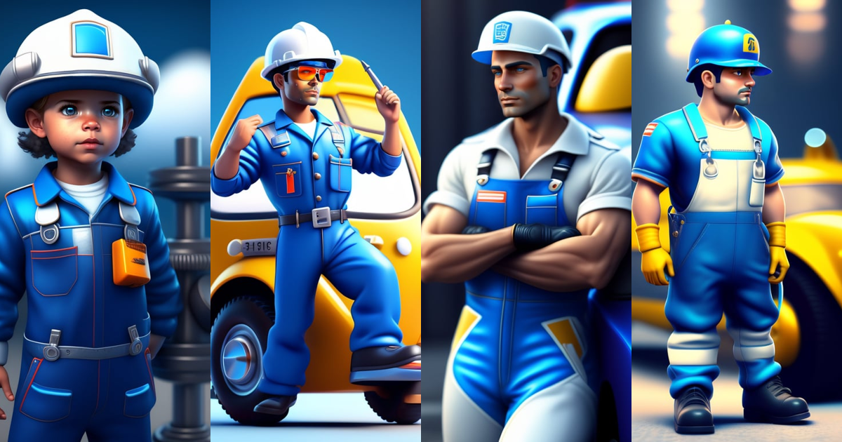Lexica - Mechanic care of a car man 3d blue overalls cartoon, fantasy ...