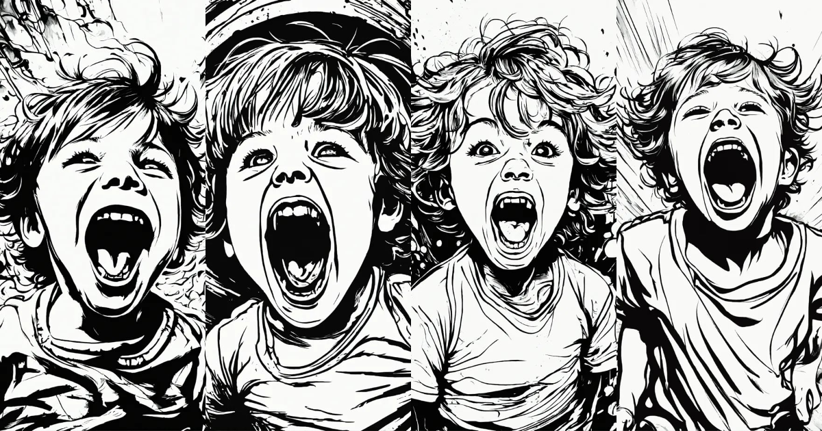 Lexica - Child screaming shooting up 1920, black and white, white ...