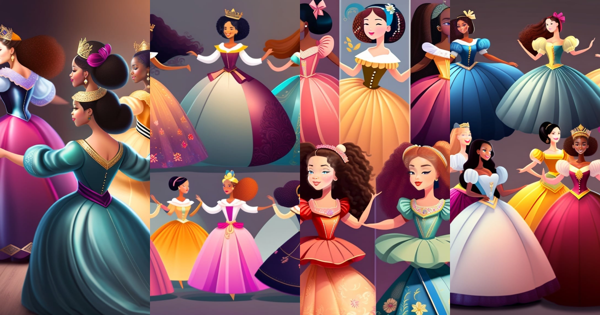 Lexica - 12 dancing princesses, of different ethnicities, wearing ...