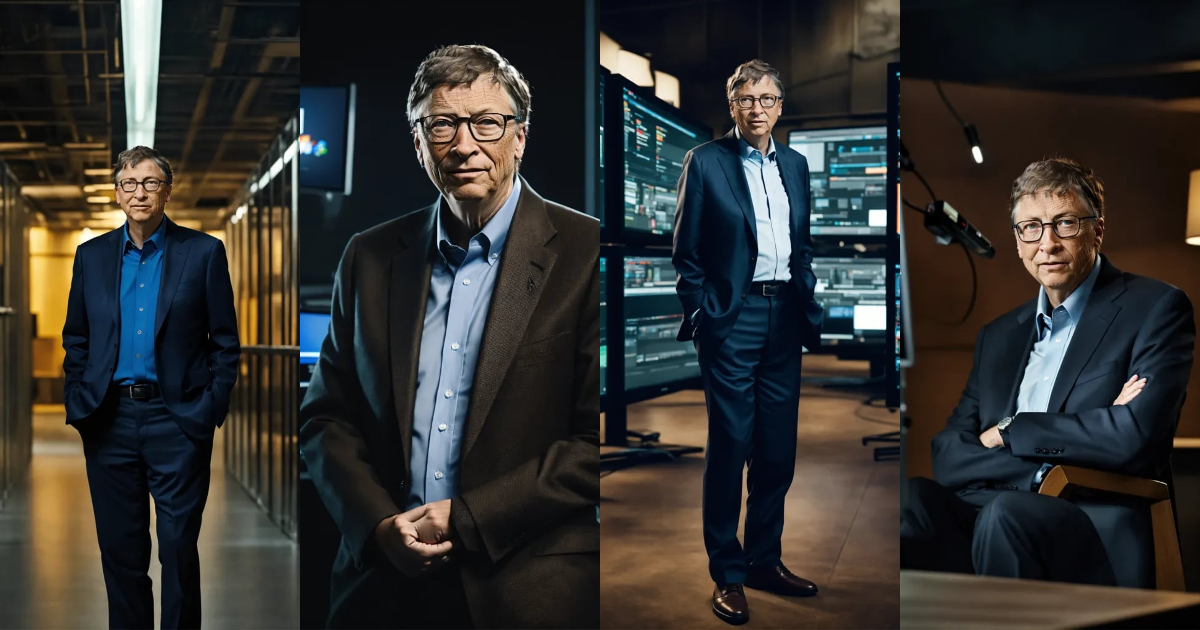 Lexica - Image of bill gates in an environment representing Microsoft ...