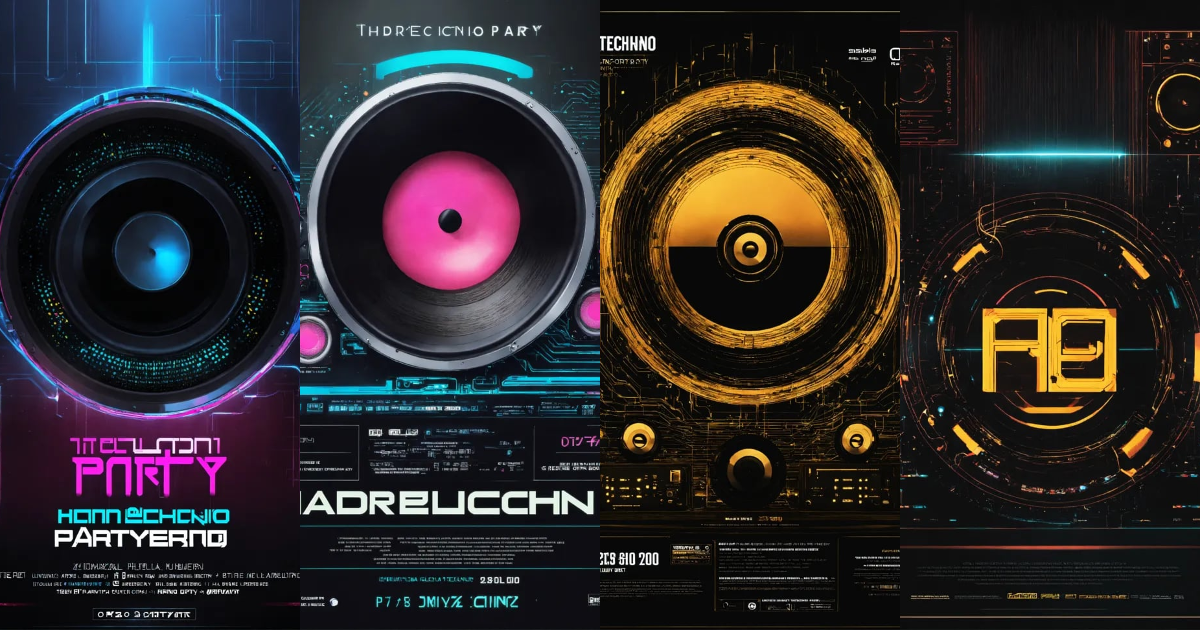 Lexica - Hardtechno party poster with flowing subwoofers and deep black ...