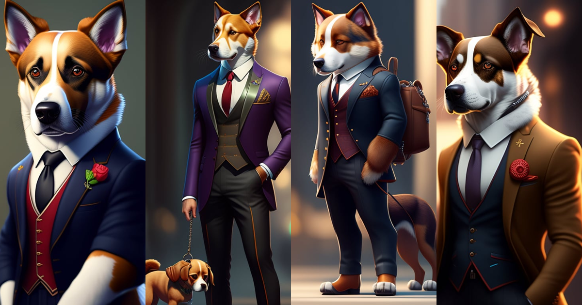 Lexica - Anthro furry humanoid dog, three piece suit, checking watch ...