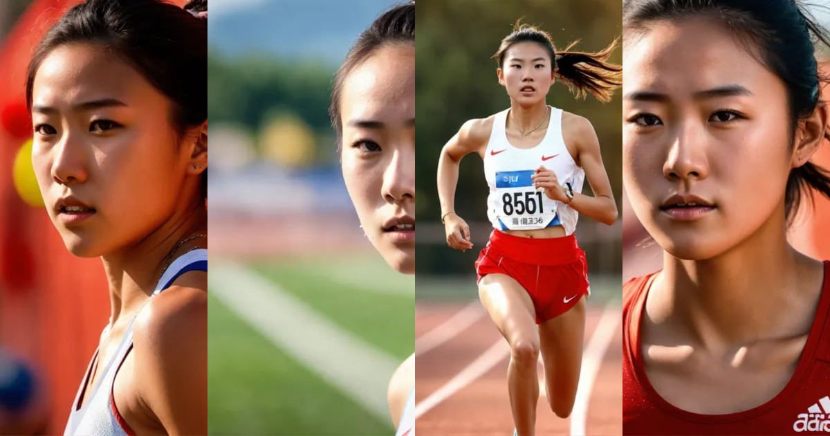 Lexica - Mid-day at a track field. Ultra Close-up shot of an 18-year ...