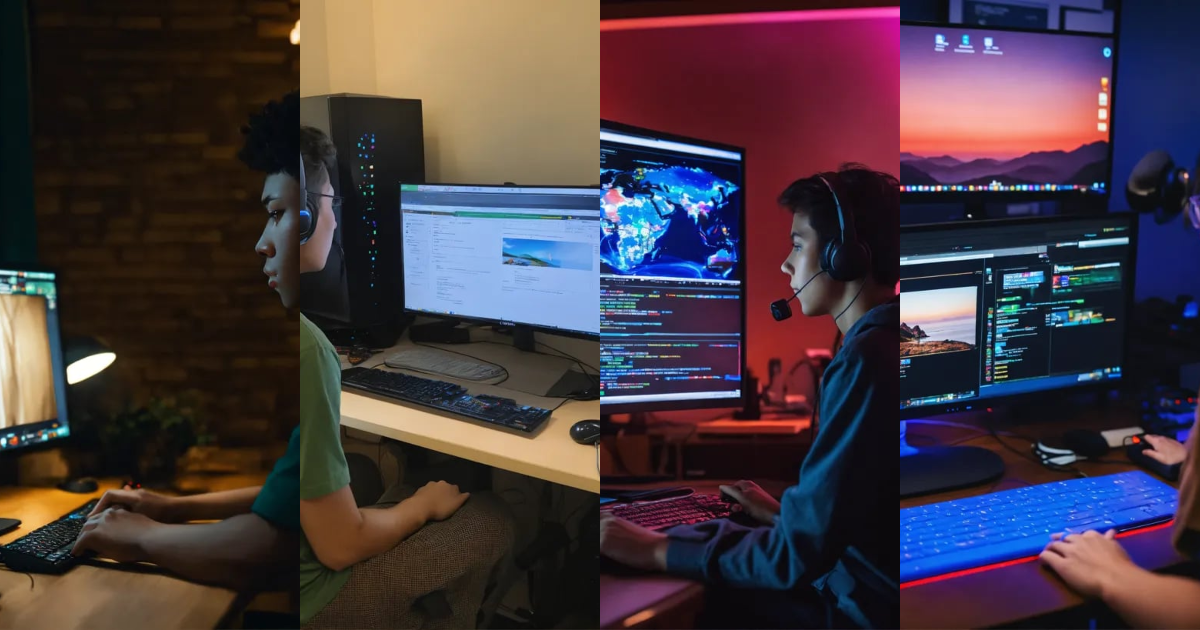 Lexica - A photo of a person using a computer. The person is sitting in ...