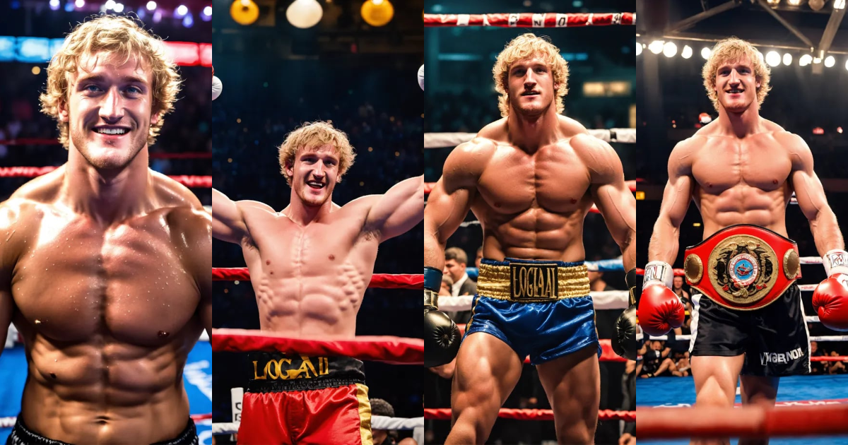 Lexica - Logan Paul, very large muscles, Boxing Ring, Victory, Happy ...