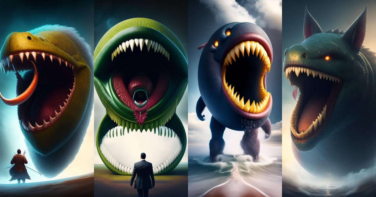 Lexica - A humanoid monster with a huge mouth in the center of its body