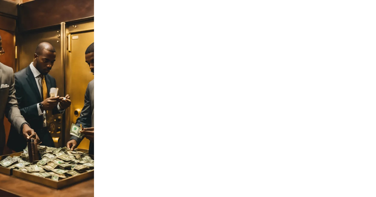 Lexica - Black Men counting money and smoking cigar inside a bank vault