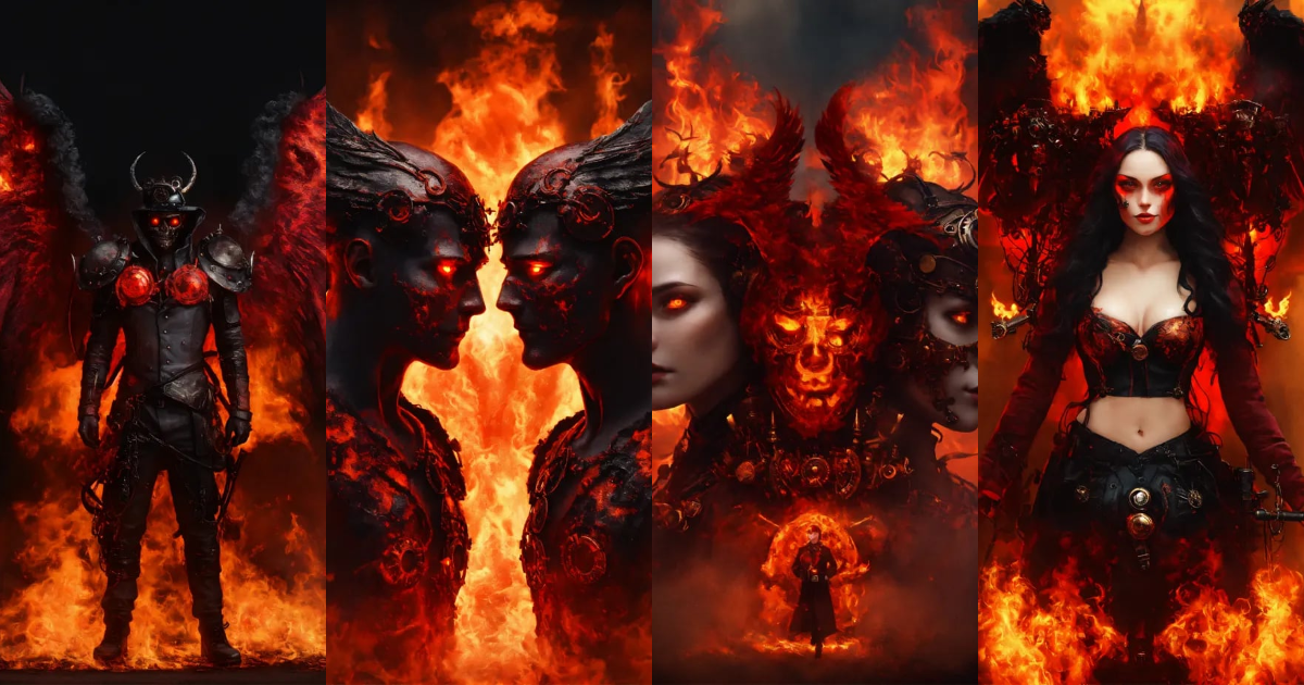 Lexica - Demonic angel, evil, two heads, one head made of red fire ...