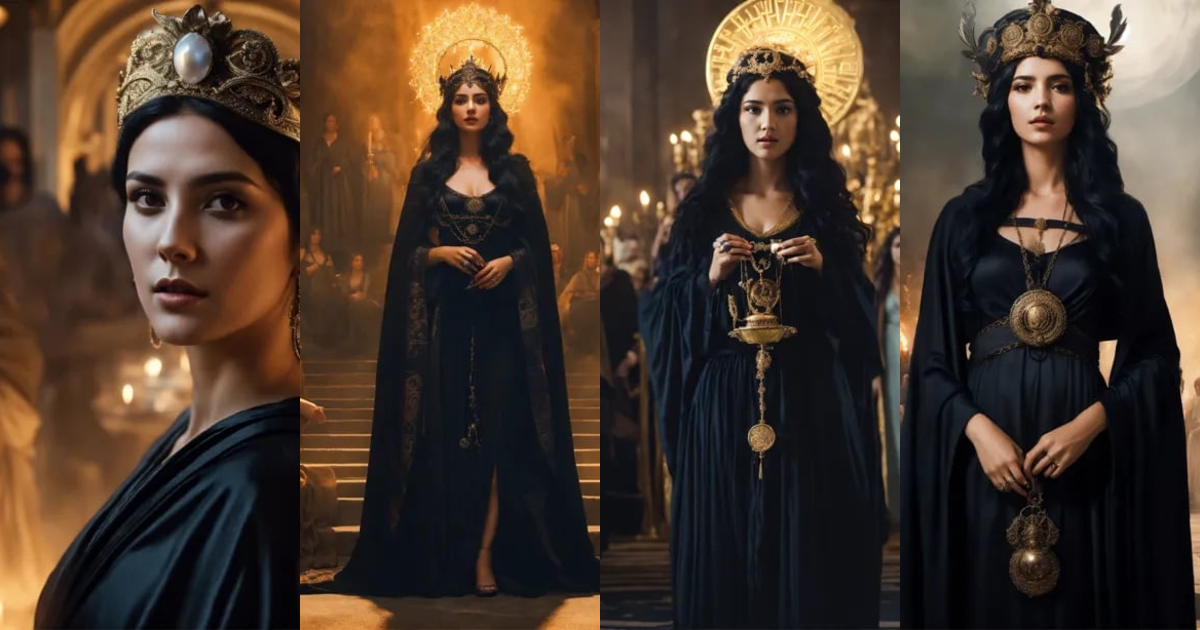 Lexica - Greek goddess Hecate surrounded by people, full body, black ...