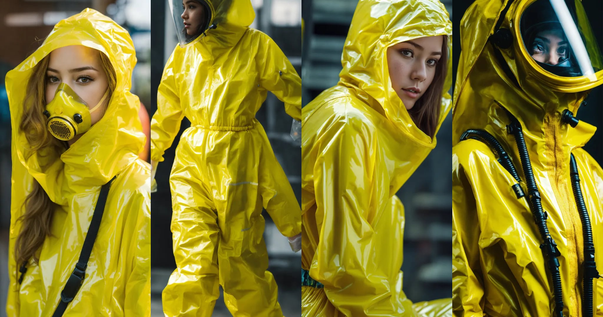 Lexica - Girl in glossy yellow hazmat suit