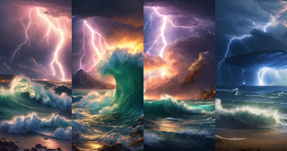 Lexica - Sea scenery, lightning, oceanic tsunami.