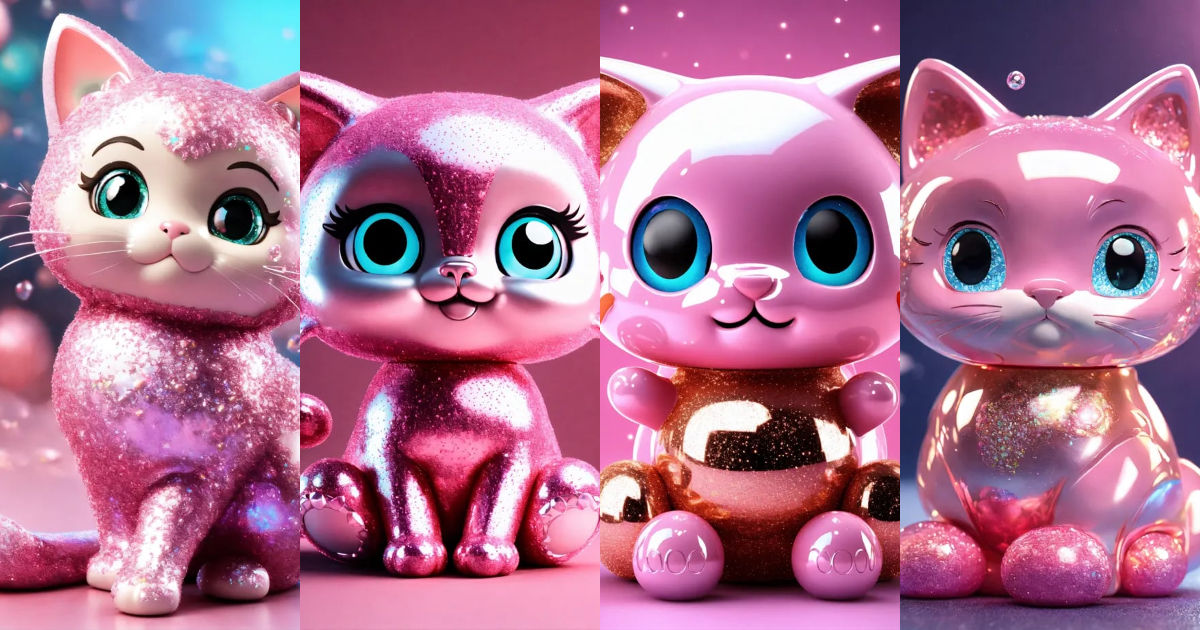 Lexica - Cute 3D bubble kitty, in pearly light pink-iridescent glittery ...