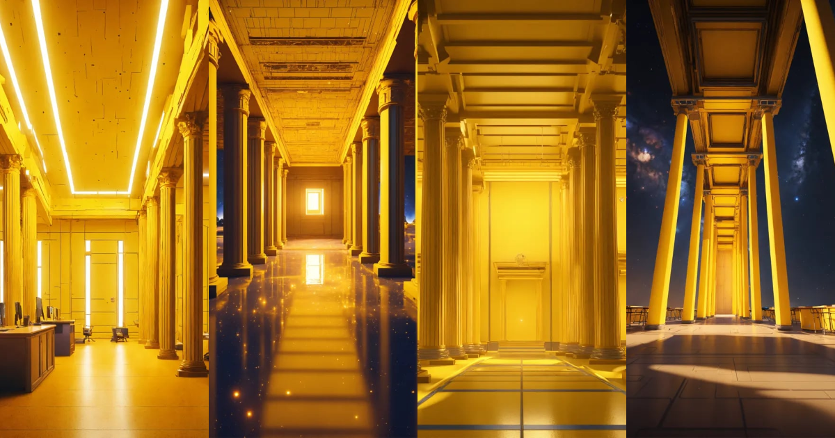 Lexica - One-point perspective, starry sky, outer space, columns, desks ...