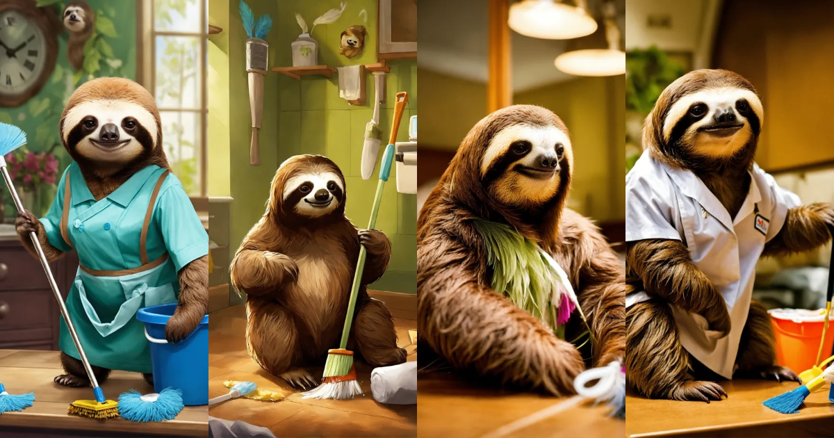 Lexica - Sloths as Professional Cleaners Imagine sloths in maid ...