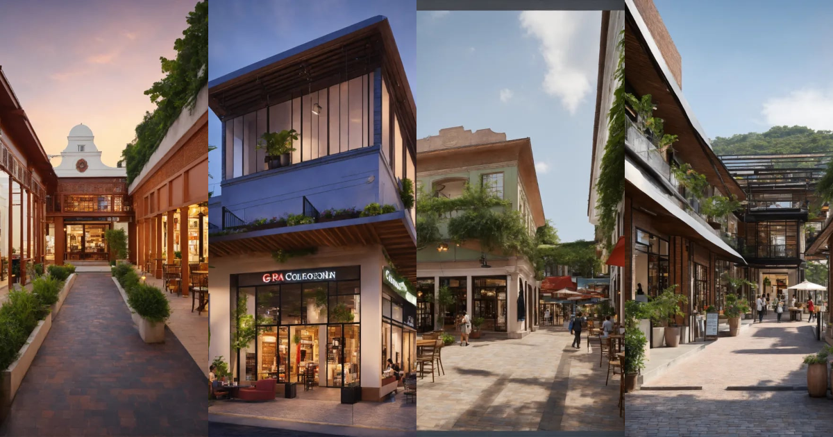 Lexica - Retail plaza with through road colonial architecture with roof ...