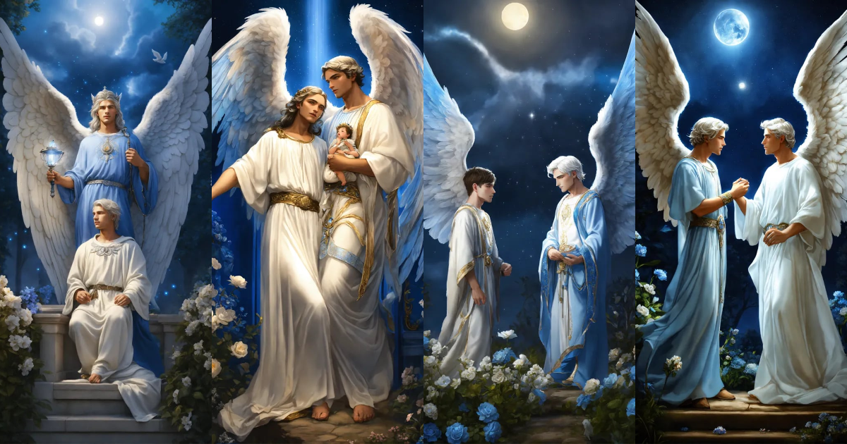 Lexica - 2 male guardian angels with detailed and luminous blue angel ...