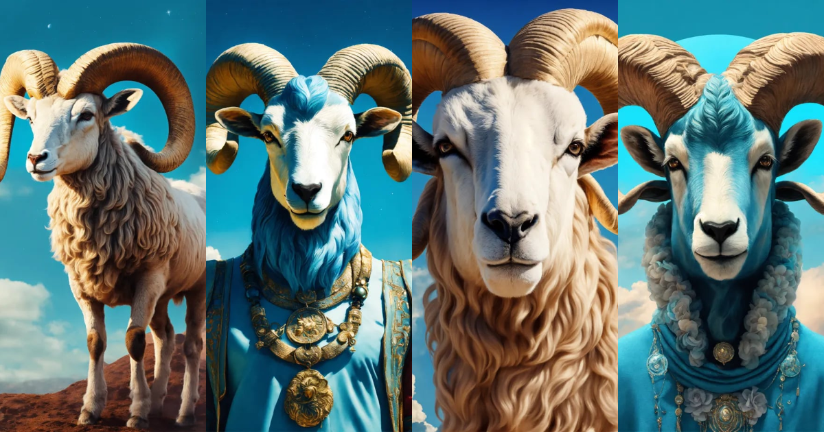 Lexica - Anthropomorphized human photo of aries with sky blue, realistic.