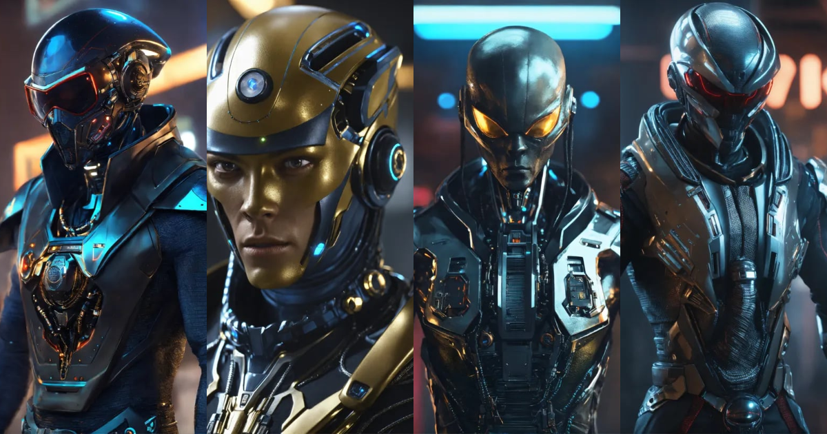 Lexica - Zoom out from an tough male alien humanoid half android cool ...