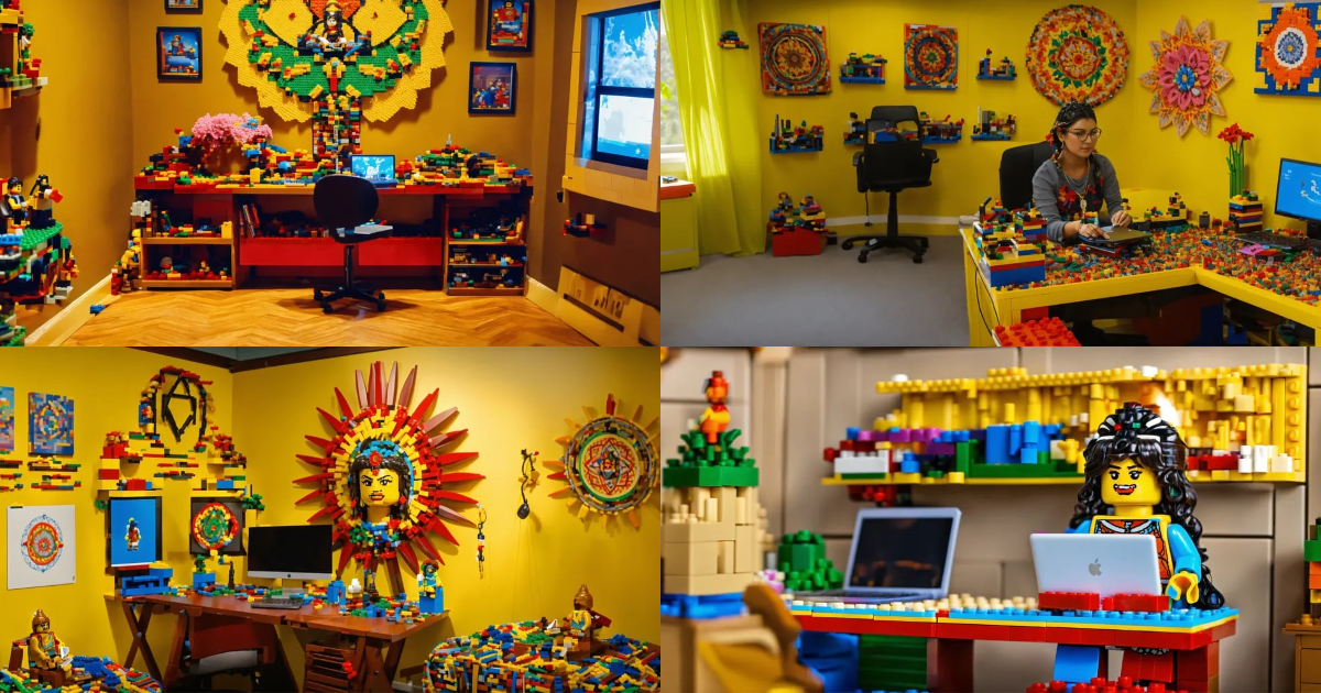 Lexica - Lego setup An office, with a female 'Lego person' working on ...