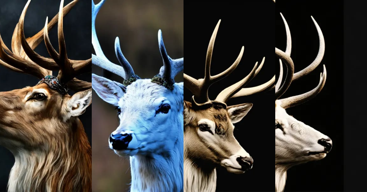 Lexica - White wild stag face profile side on black background