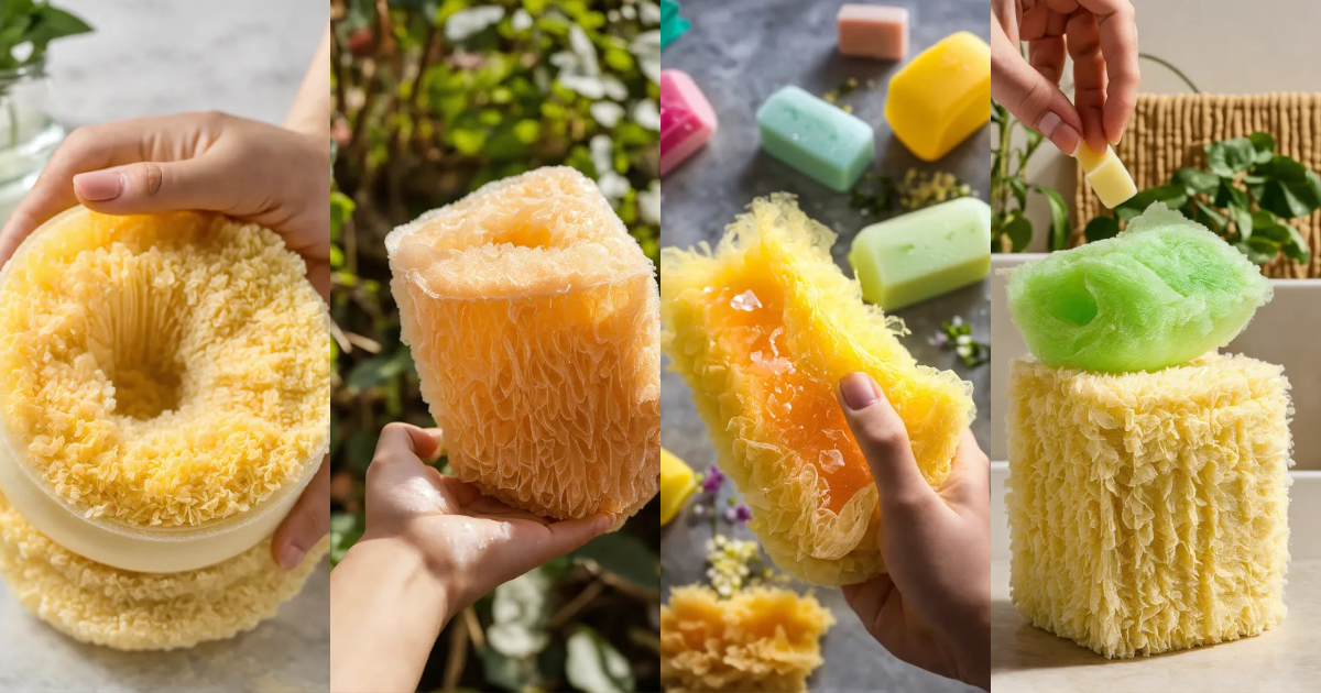 Lexica - A Hand holding a loofah with soap on it.