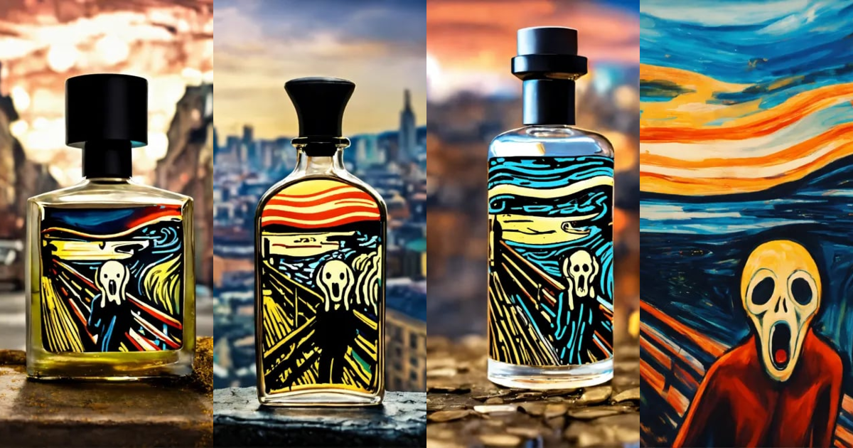 Lexica - Hand-made modeling, view on real fragrance bottle, "The Scream ...