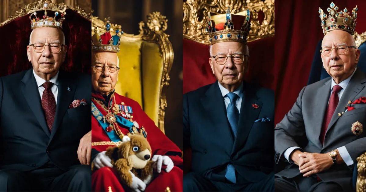 Lexica - VERY OLD KLAUS SCHWAB SITTING IN A CHAIR WEARING A CROWN A ...