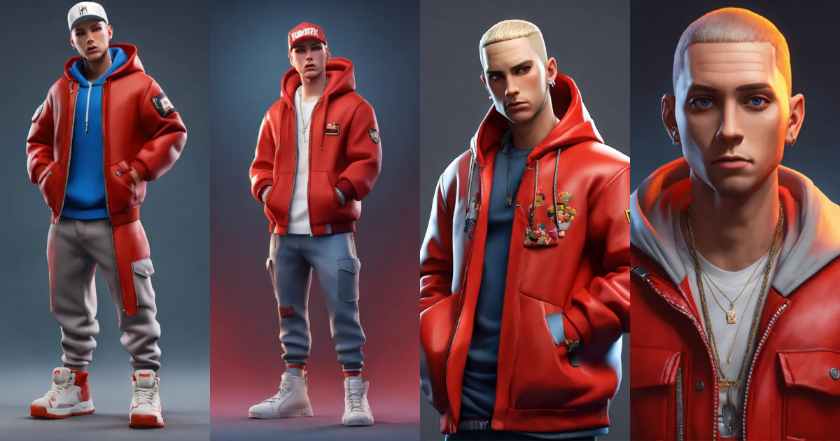 Lexica - Cartoon realistic Eminem rapper in red jacket, adult, disney ...