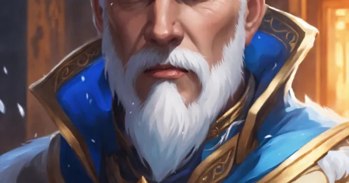 Lexica - An older king of ice with white hair, vibrant blue eyes, angry ...