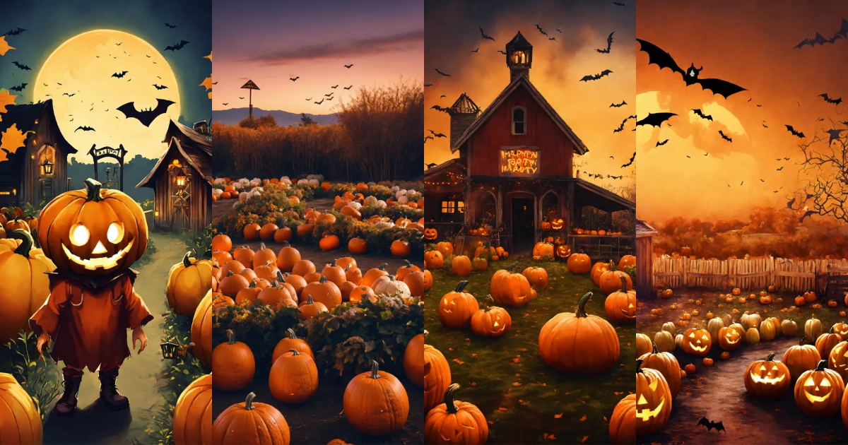 Lexica - Halloween party at the pumpkin patch with ghosts.