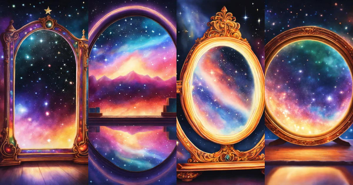 Lexica - Realistic colored pencil drawing of a big magic mirror ...