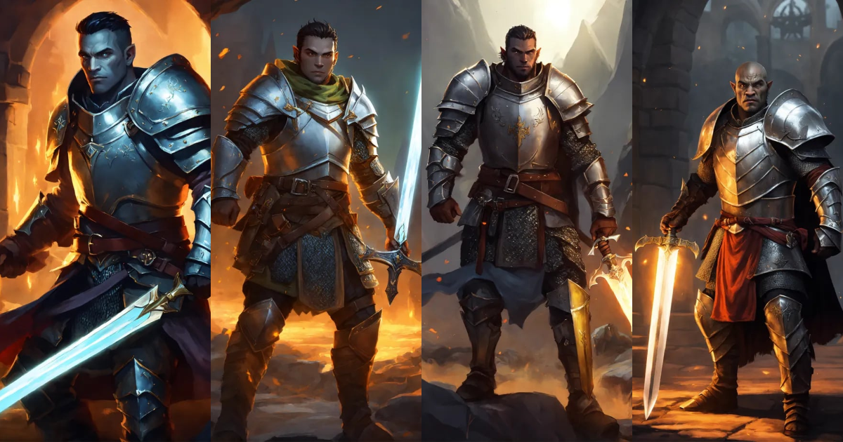 Lexica - Half-orc paladin, male, grey skin, half-plate armor, holding a ...